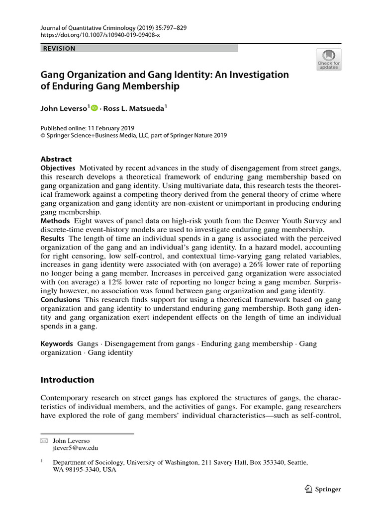 Gang Organization and Gang Identity An Investigation of Enduring Gang ...