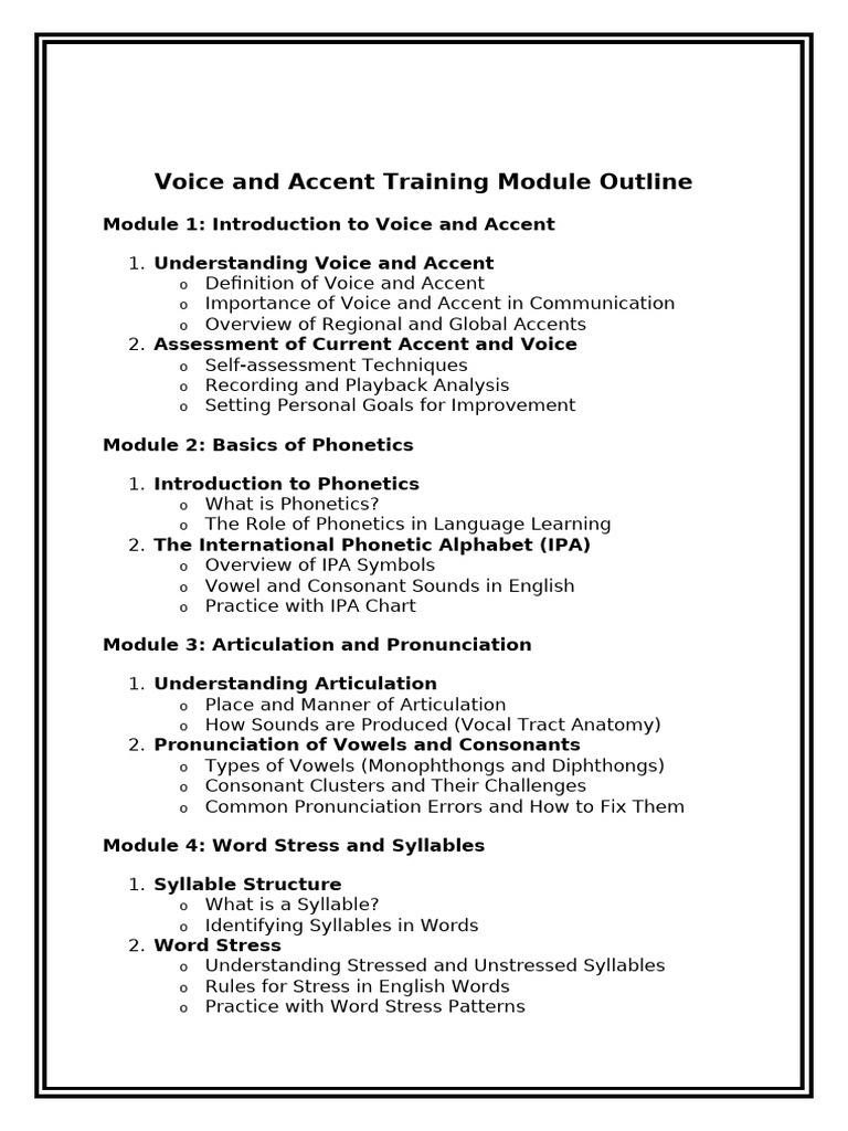 Voice and Accent Training Module Outline | PDF