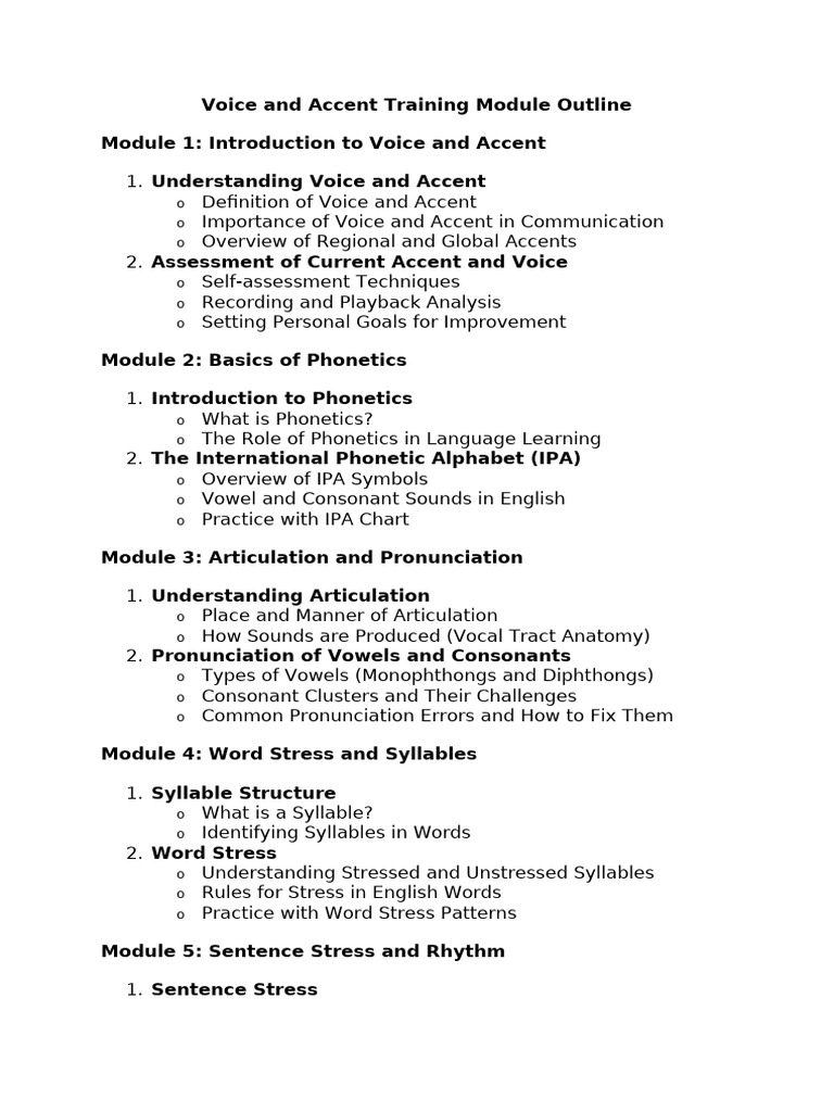Voice and Accent Training Module Outlin | PDF