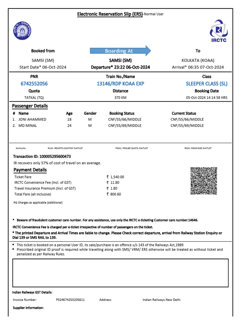 13146/RDP KOAA EXP Sleeper Class (SL) | PDF