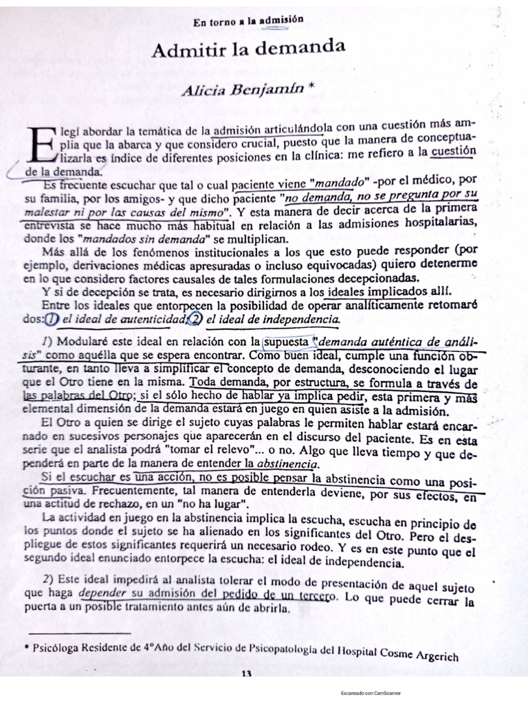 Admitir La Demanda. Alicia Benjamín | PDF