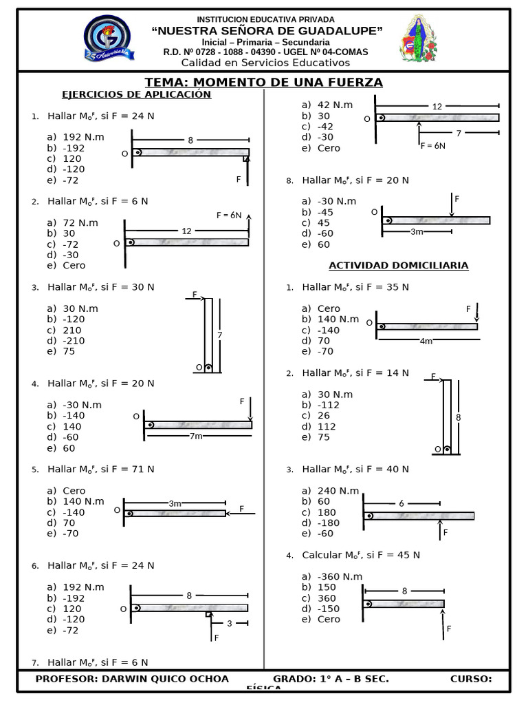 FICHA DE TRABAJO 1° SEC A - B FIS MOMENTO | PDF