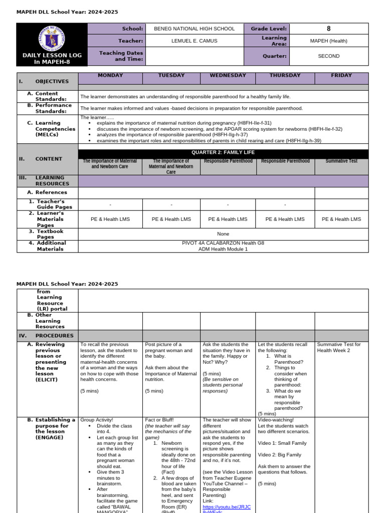 Q2 DLL-MAPEH 8 - Health | PDF