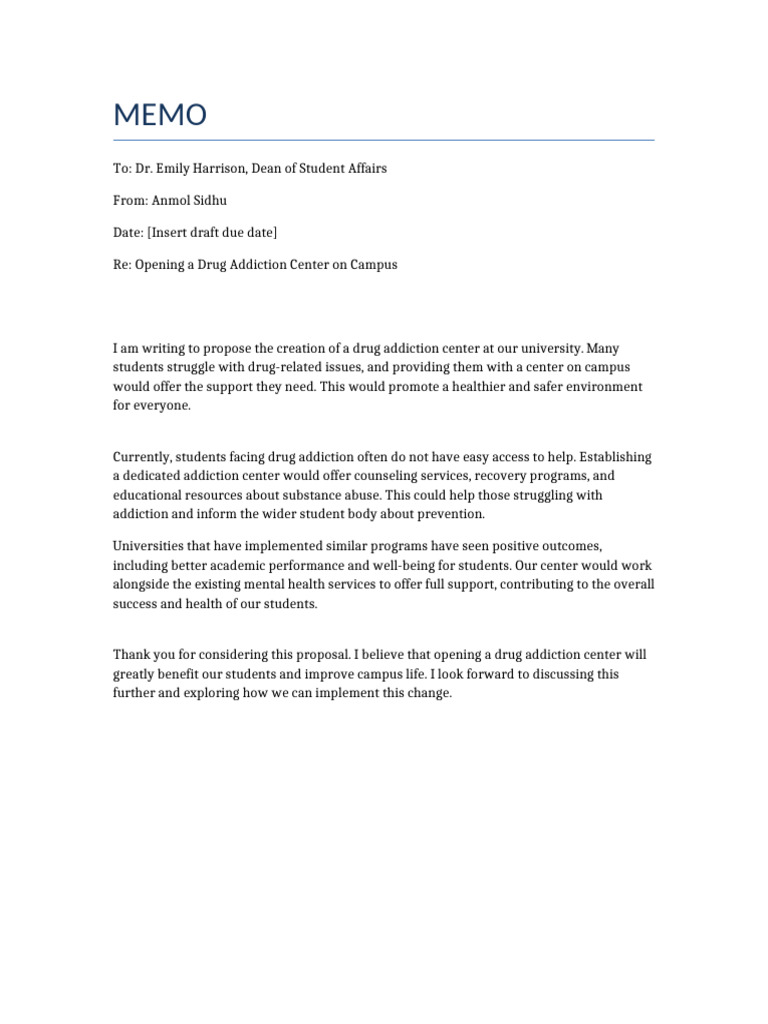 Drug Addiction Center Memo | PDF