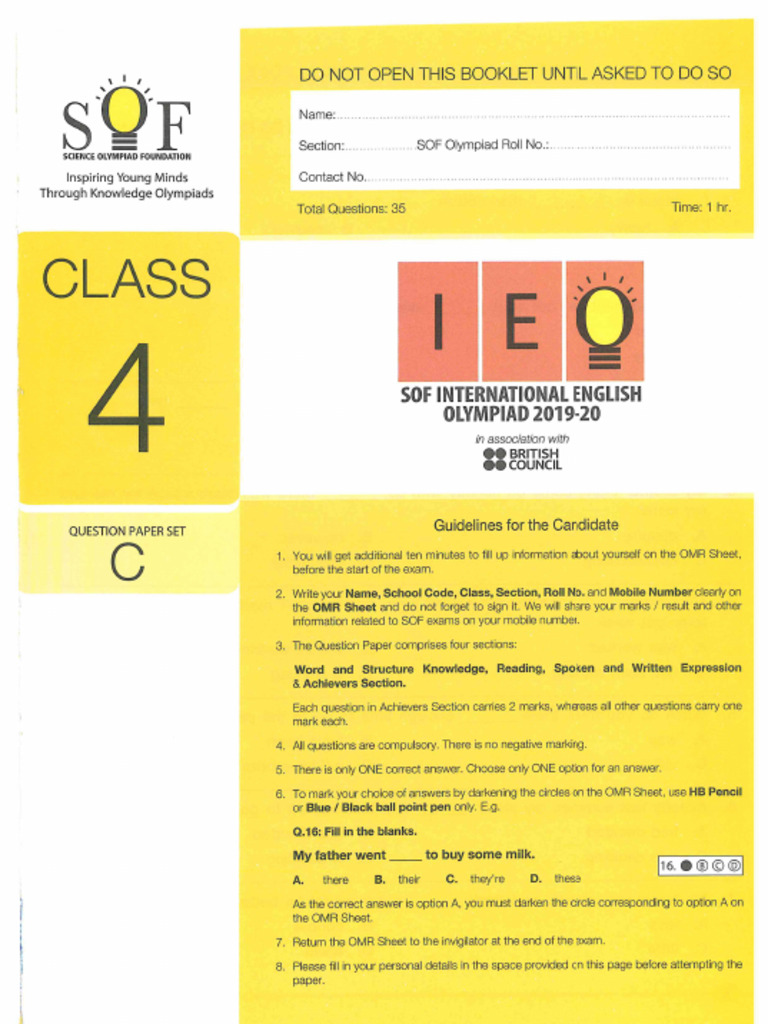 IEO - Class 4 - 2019-20 | PDF