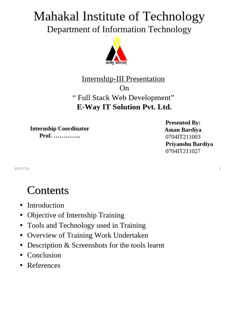 Internship Presentation | PDF