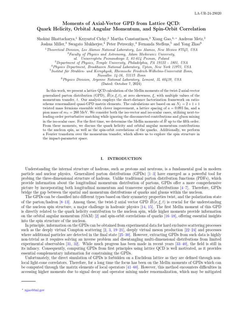 Moments of Axial-Vector GPD From Lattice QCD | PDF | Spin (Physics) | Teaching Methods & Materials