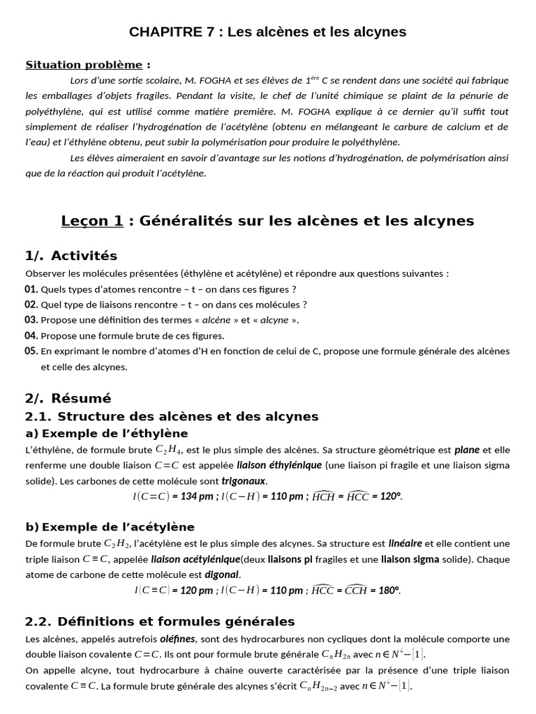Alcènes et Alcynes : Concepts Clés | PDF | Alcène | Hydrogénation