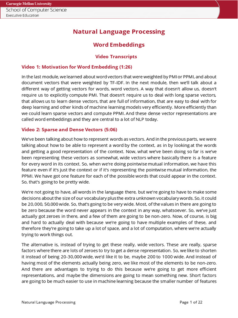 CMU - NLP - M8 - Video Transcripts | PDF