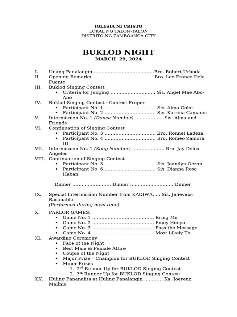 BUKLOD NIGHT Programme | PDF