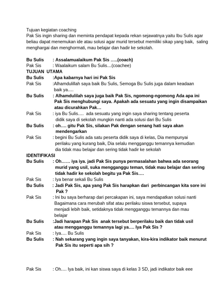 Praktek Coaching Pak Sis | PDF