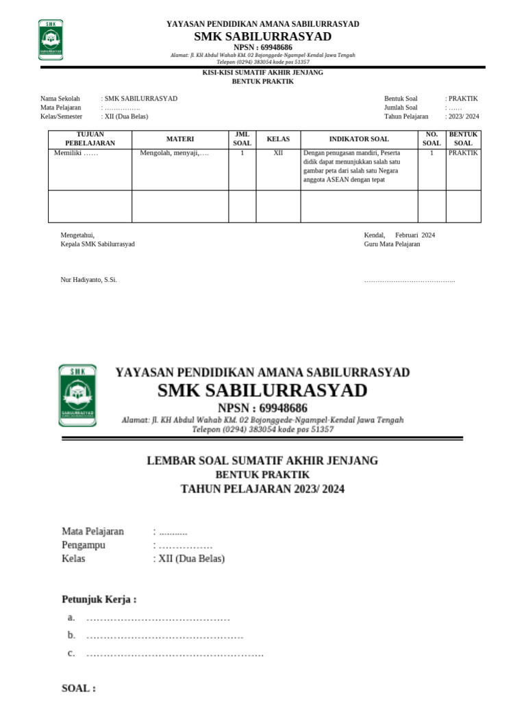 Perangkat Saj Praktik SMK TP 24 | PDF