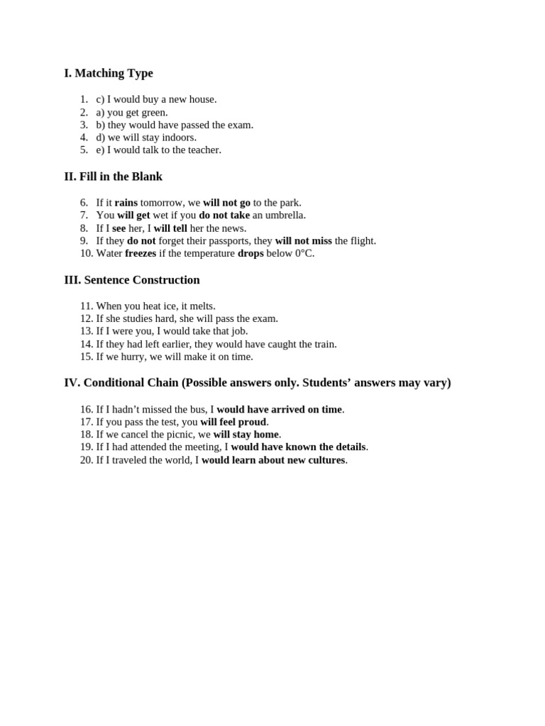 Key To Correction Summative Conditionals | PDF | Language Arts ...