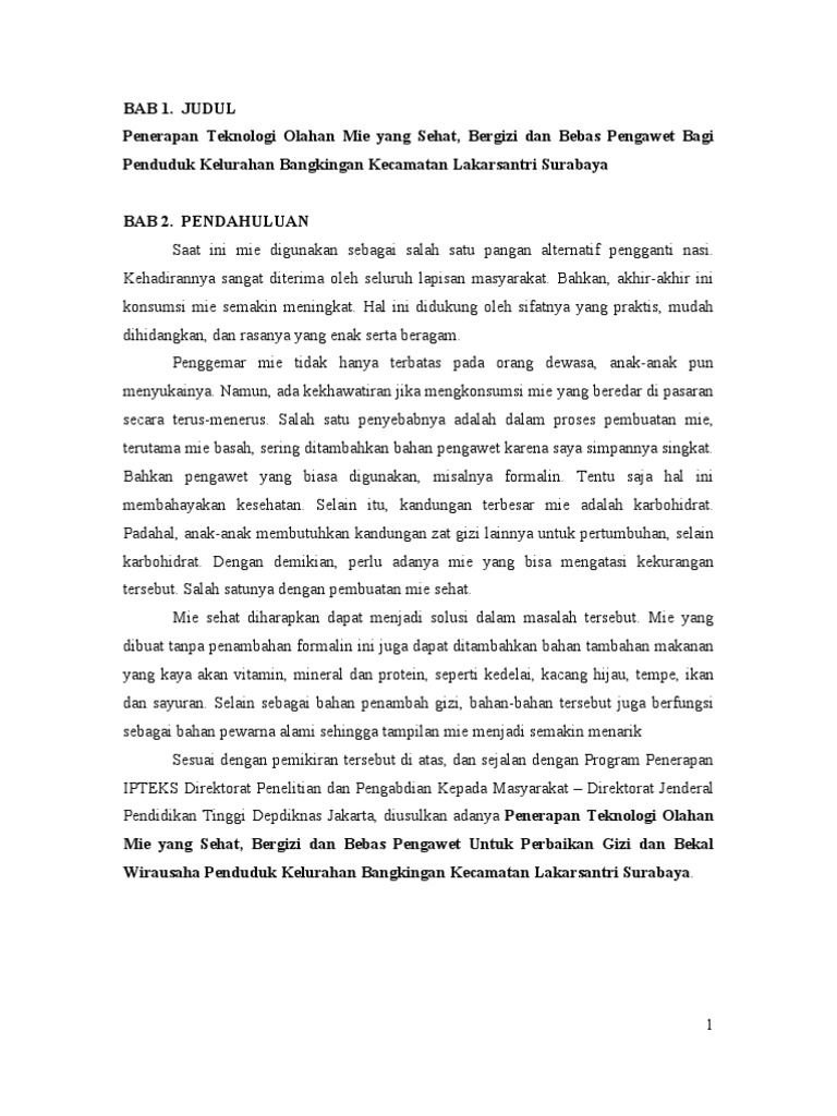 Proposal Inti-Mie Sehat | PDF