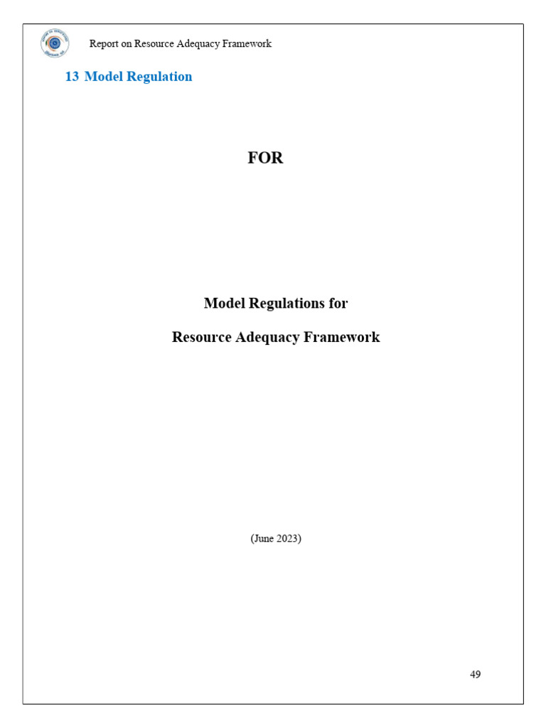 Model Regulation-Resource Adequacy Framework | PDF