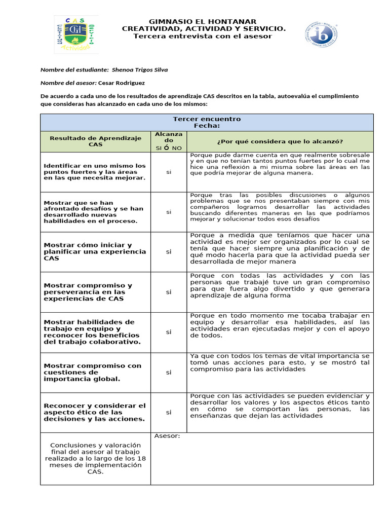 Tercera Entrevista Con El Asesor | PDF | Aprendizaje | Cognición