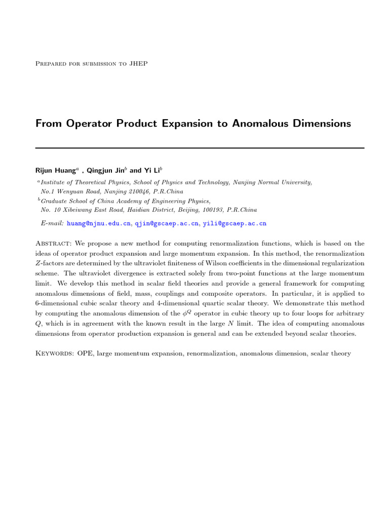 From Operator Product Expansion to Anomalous Dimensions | PDF
