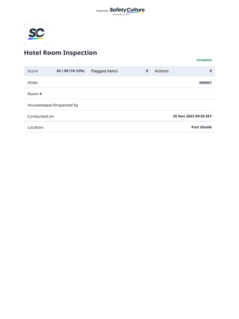 Hotel Room Inspection - Port Ghalib | PDF