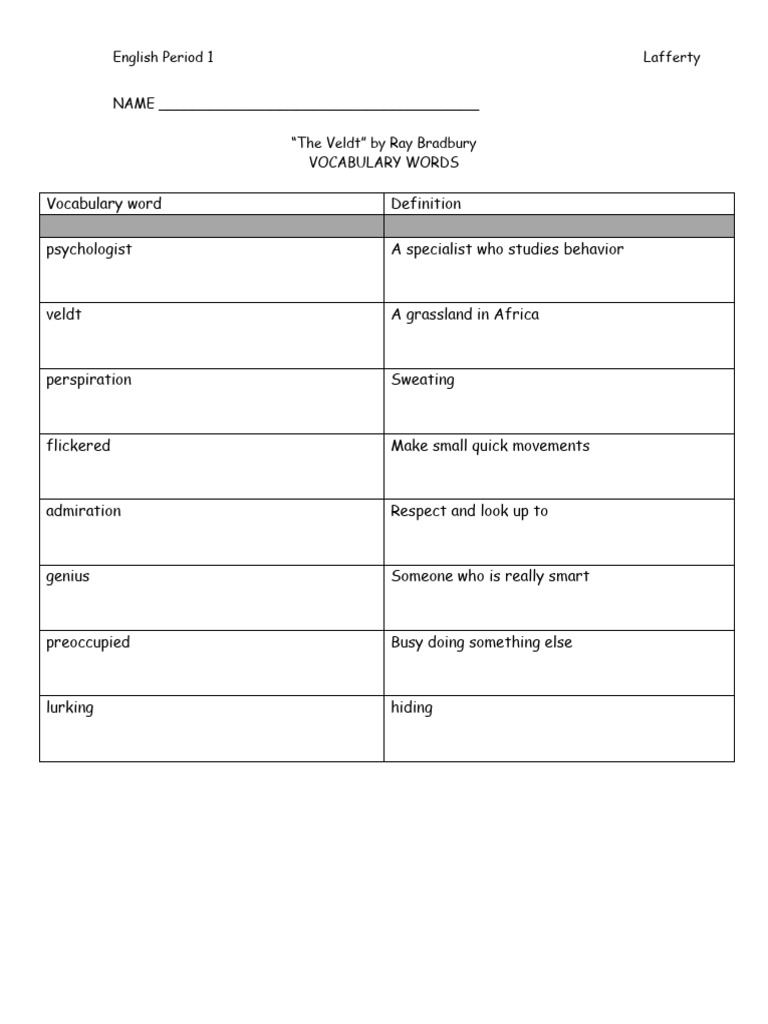 "The Veldt" Questions | PDF