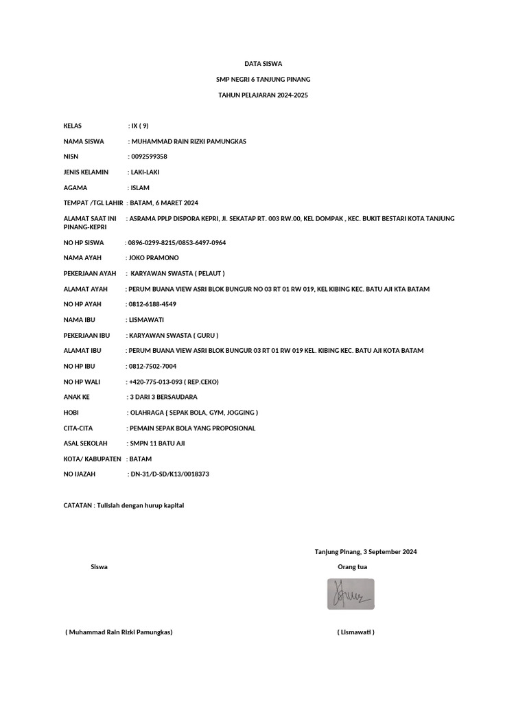 Form Data Siswa | PDF