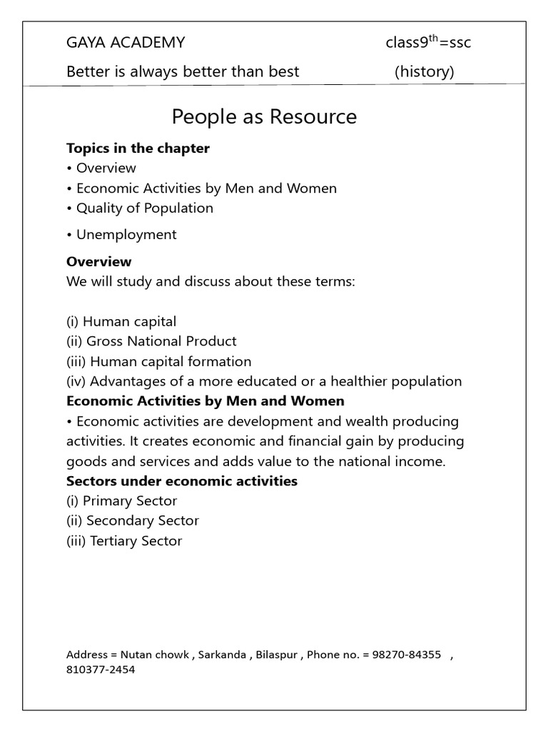 People as Resource class 9th economics | PDF