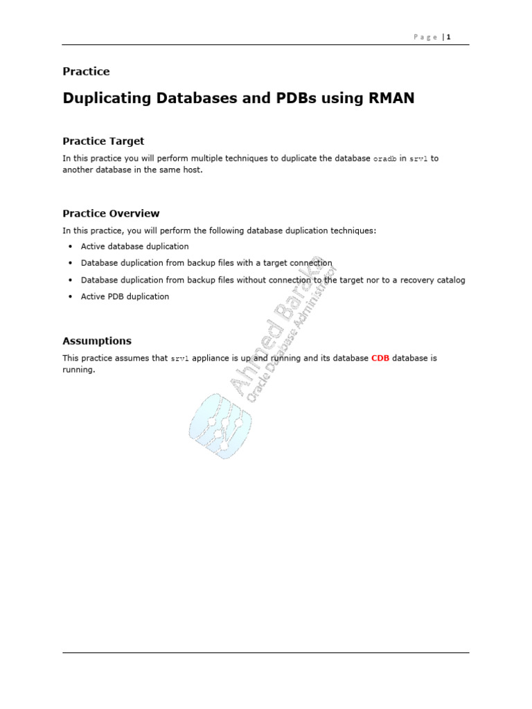 Practice - Duplicating Databases and PDBs Using RMAN | PDF