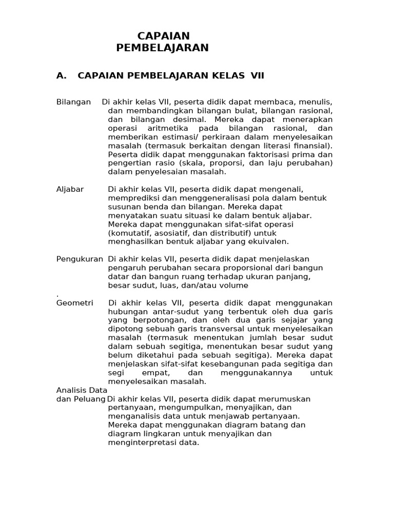 CAPAIAN PEMBELAJARAN KELAS 7 | PDF