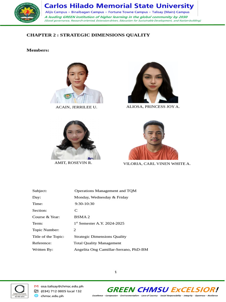 Chapter 2 Strategic Dimension of Quality by Angelita Ong | PDF ...