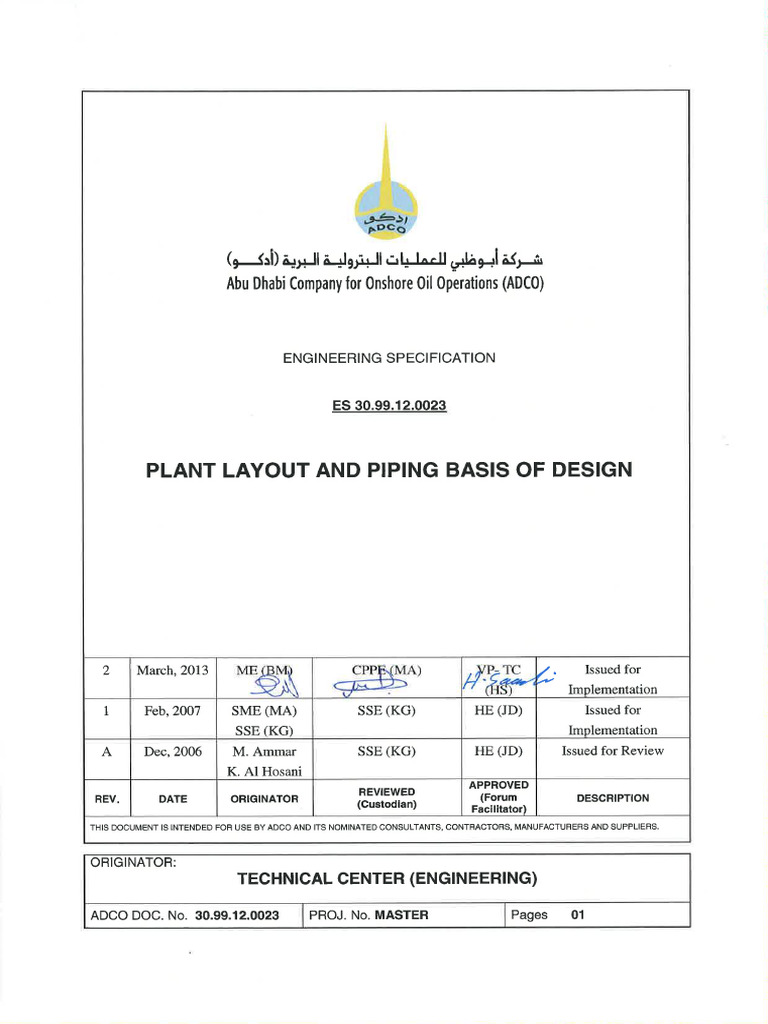 30-99-12-0023 - Plant Layout and Piping Basis of Design | PDF