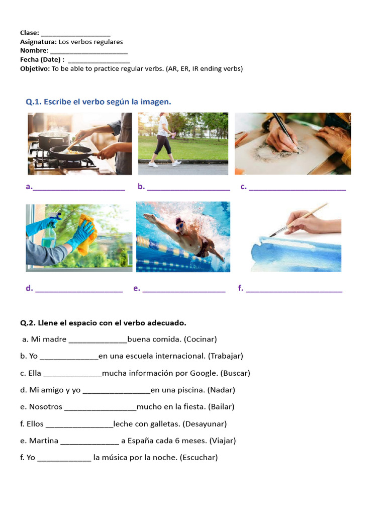 Los Verbos Regulares en Presente AR ER IR.docx | PDF