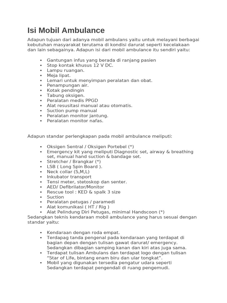 Isi Mobil Ambulance | PDF