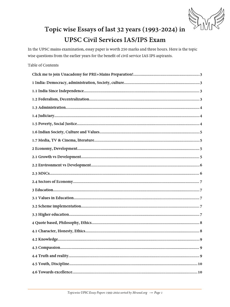 PYQ_ESSAY_1993_2024_UPSC_Mrunal | PDF