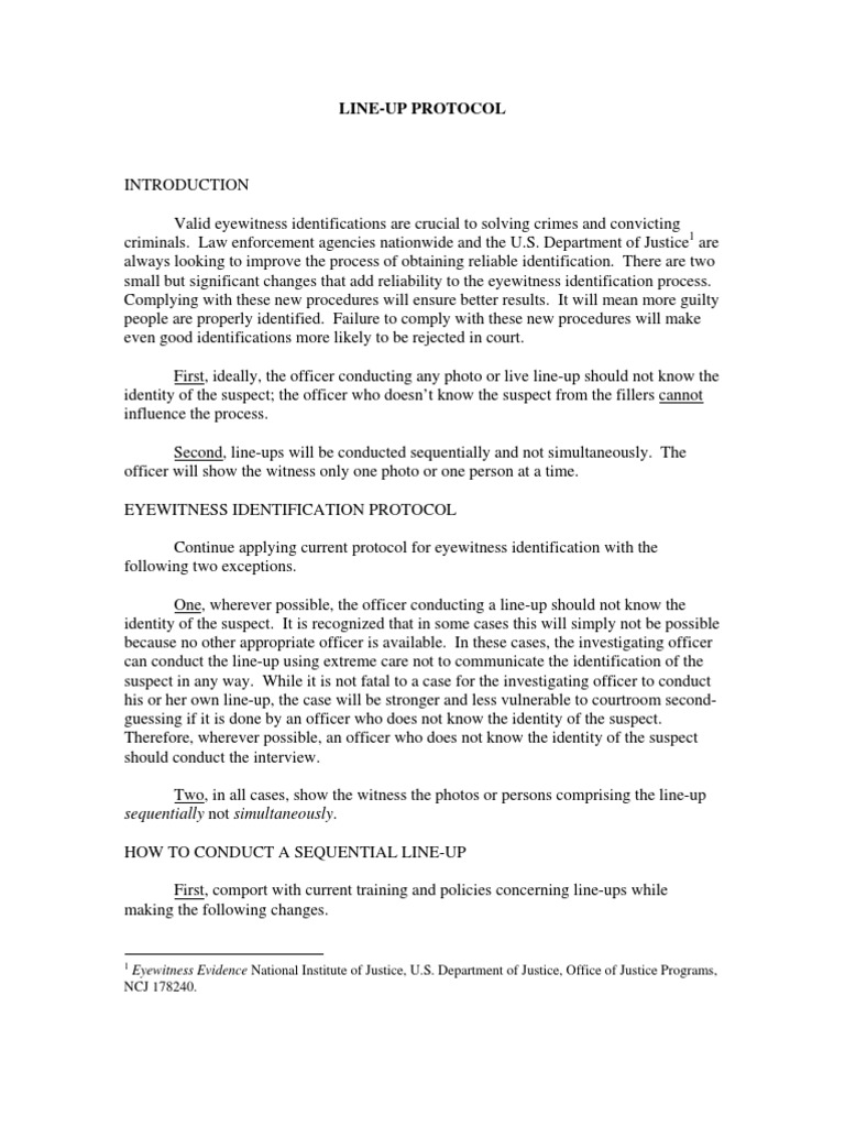 Eyewitness Line-Up Protocol Guide | PDF | Witness | Law Enforcement