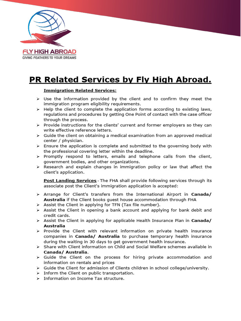 Services Provided by Fly High Abroad | PDF