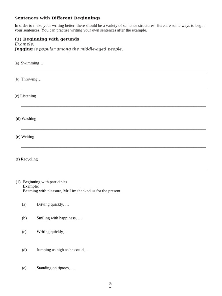 Sentences With Different Beginnings | PDF | Syntax | Linguistics