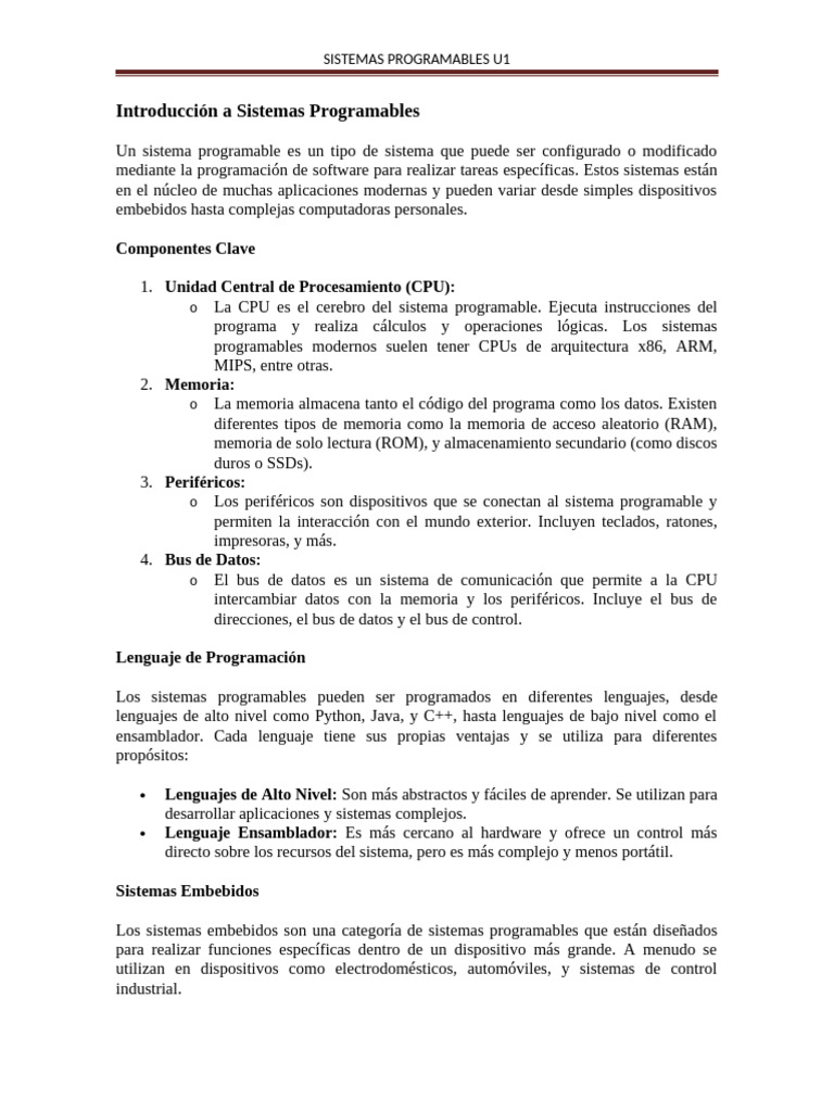 Introducción A Sistemas Programables U1 | PDF