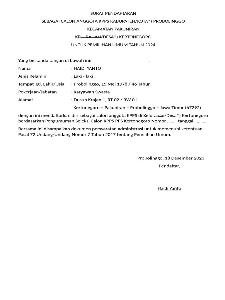 SURAT PENDAFTARAN | PDF