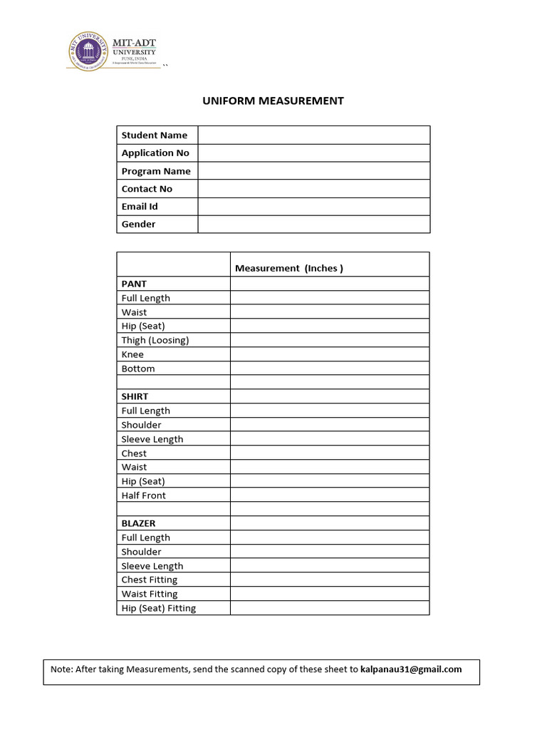 Measurement Sheet | PDF