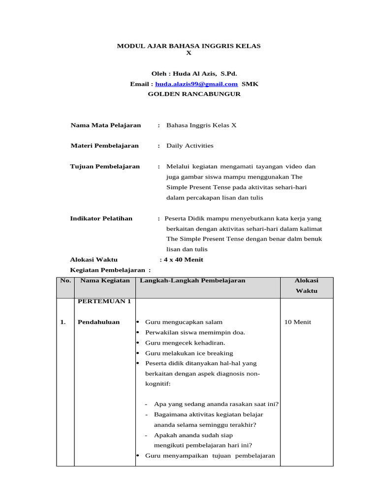 Modul Ajar Daily Activities | PDF