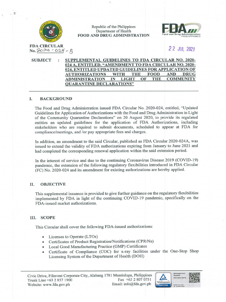 FDA Circular No. 2020 024 B | PDF