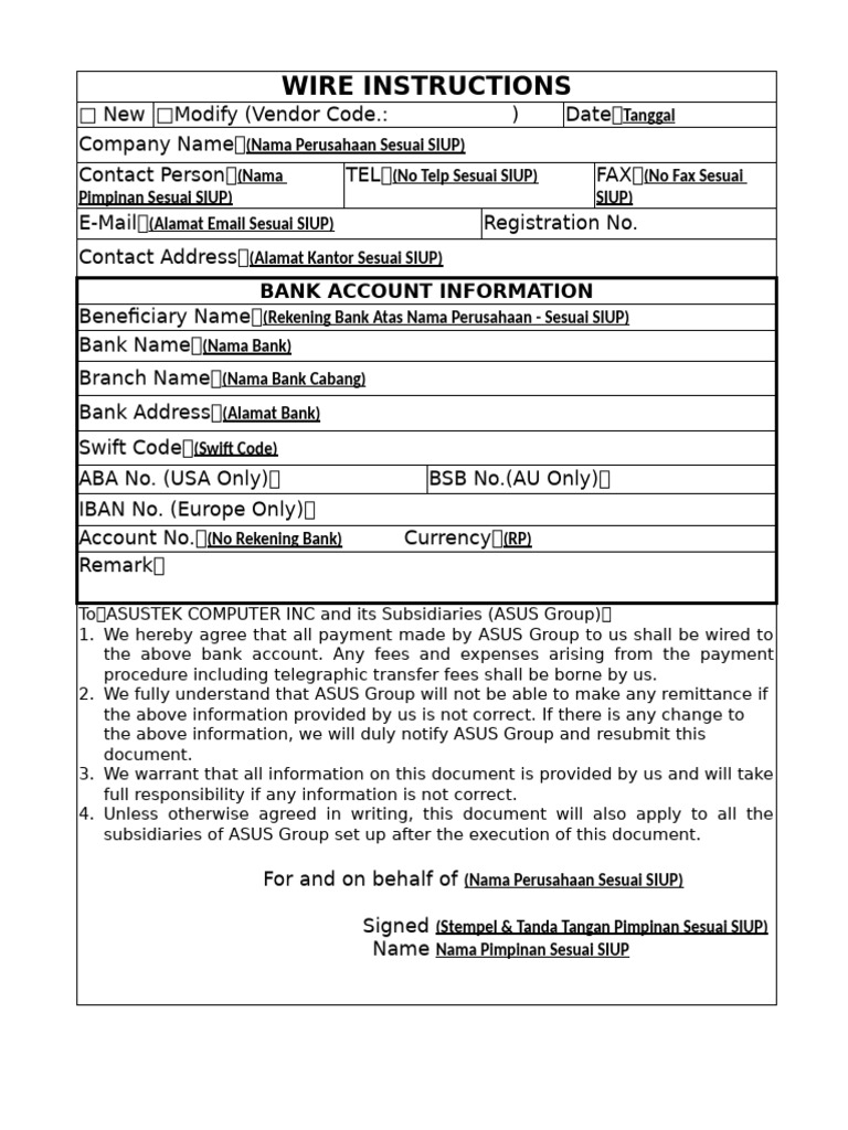 Wire Instruction (New Format) | PDF