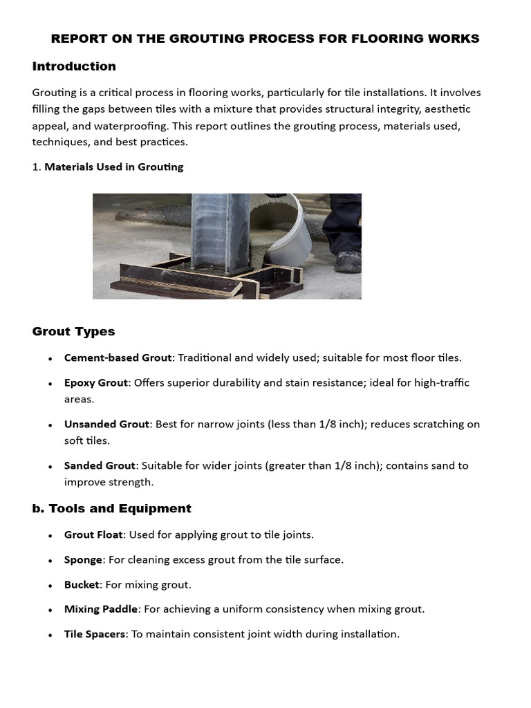 Report On The Grouting Process For Flooring Works | PDF