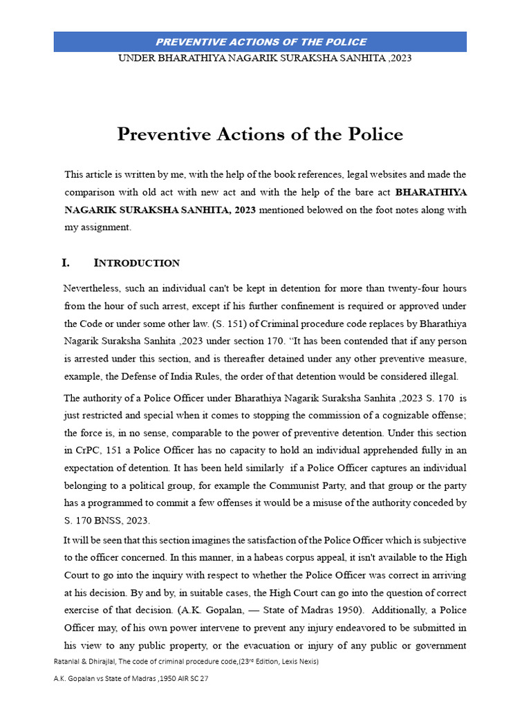 Preventive Police Actions under BNSS 2023 | PDF | Arrest | Finance ...