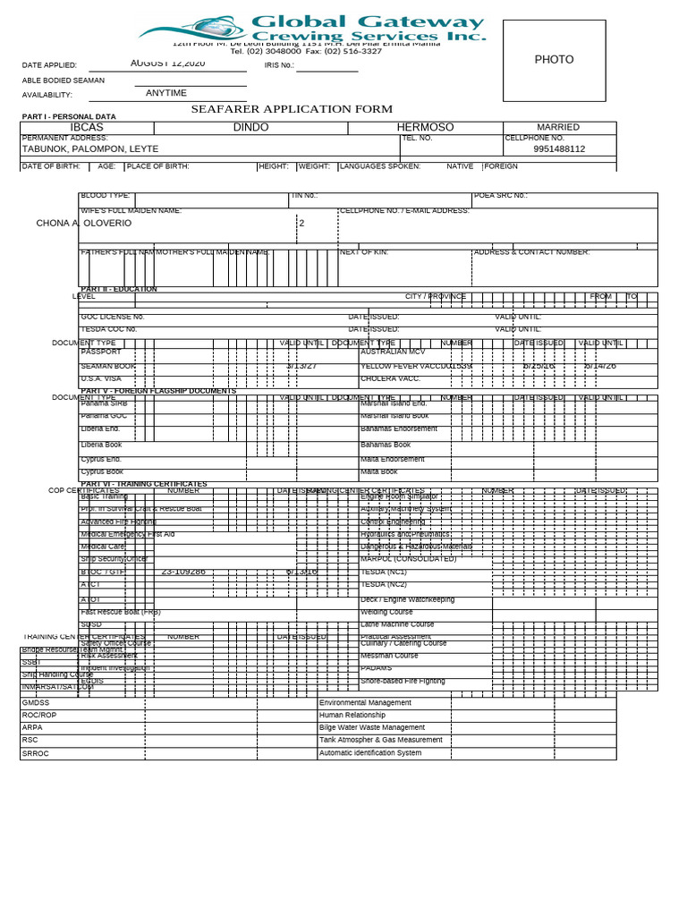 Global Gateway Application Form | PDF