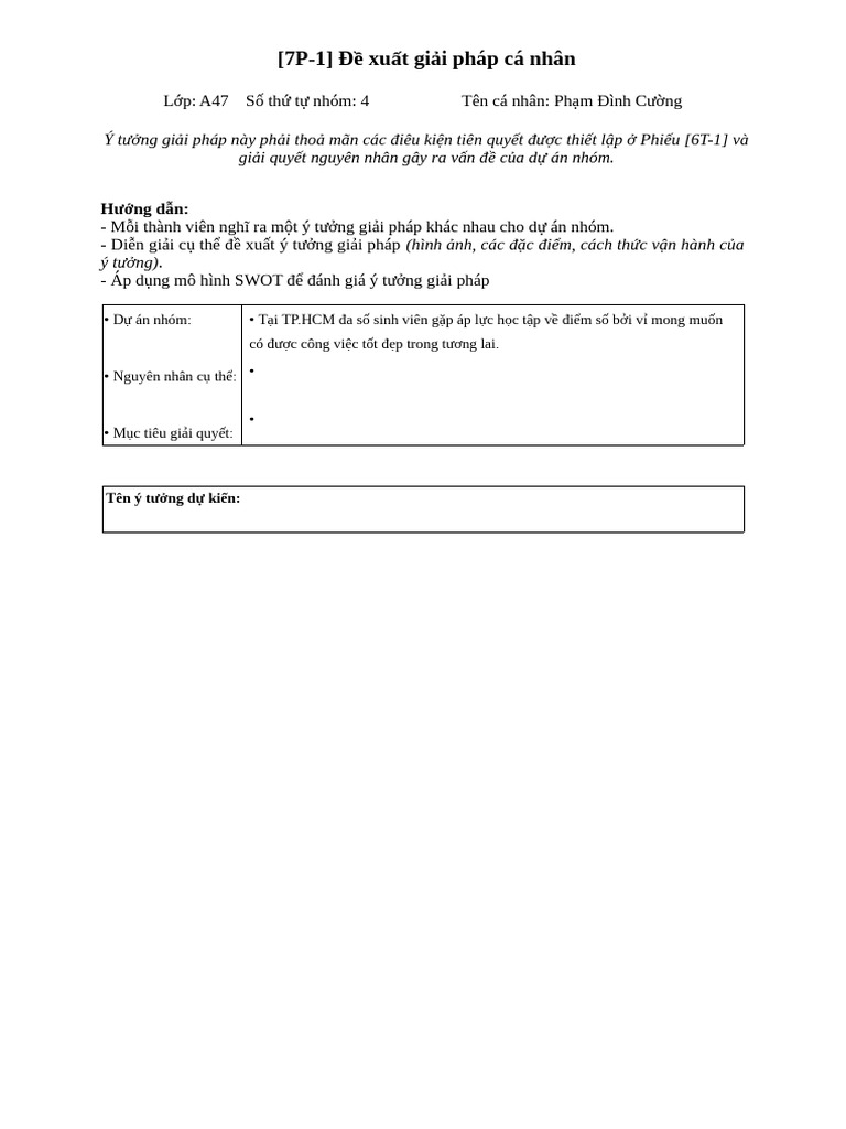 10. (7P-1) Đề xuất giải pháp cá nhân | PDF