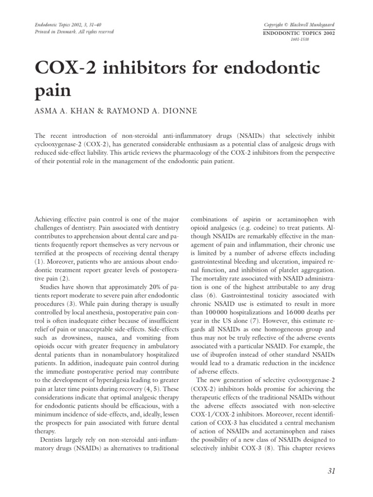 31-COX-2 Inhibitors for Endodontic Pain, Asma a. Khan, Raymo | PDF