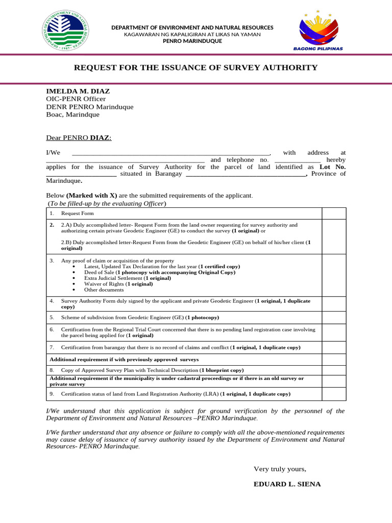 Request For The Issuance of Survey Authority | PDF