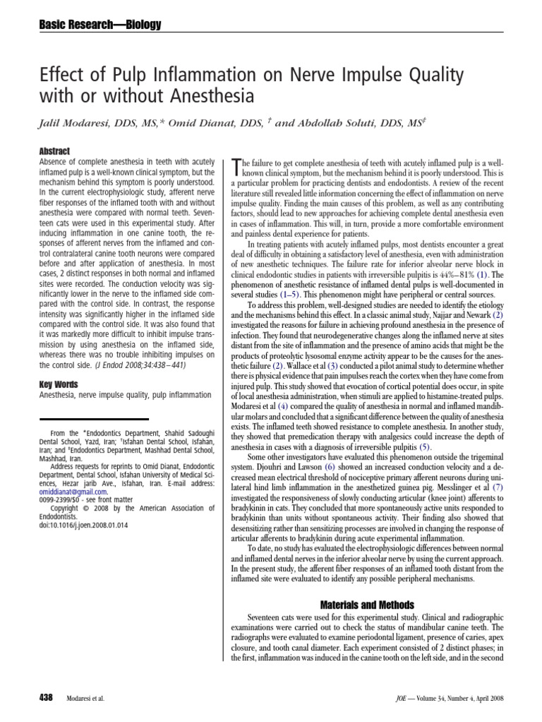 Effect of Pulp Inflammation On Nerve Impulse Quality | PDF | Anesthesia ...