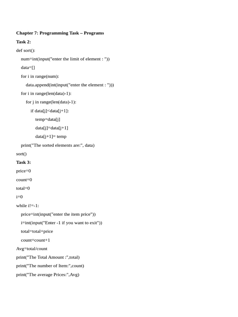 Chapter 7- Programming Task Python | PDF Chapter 7- Programming Task Python | PDF