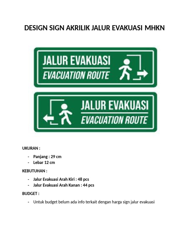 Design Sign Akrilik Jalur Evakuasi | PDF